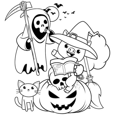 P Gina De Colorir De Halloween Porco Para Crian As Vetor Premium