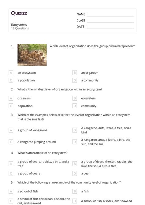 Ecosystems Worksheets For Th Class On Quizizz Free Printable