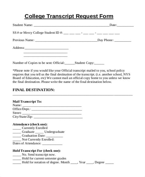 free 10 sample transcript request forms in pdf excel word