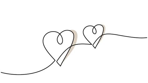 Dibujo De Una L Nea Continua De Dos Corazones Amor De Pareja Contorno