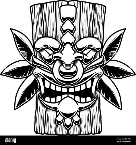Illustration Of Tiki Tribal Wooden Mask Design Element For Logo