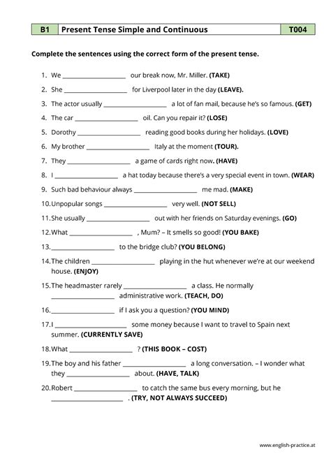 Present Tense B1 Practica En Verb Tenses English Practice B1