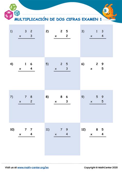Tercer Grado Pruebas Multiplicación de Dos Cifras Math Center