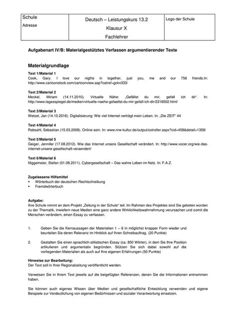 Klausur Mit Eh Materialgest Tztes Verfassen Argumentativer Texte