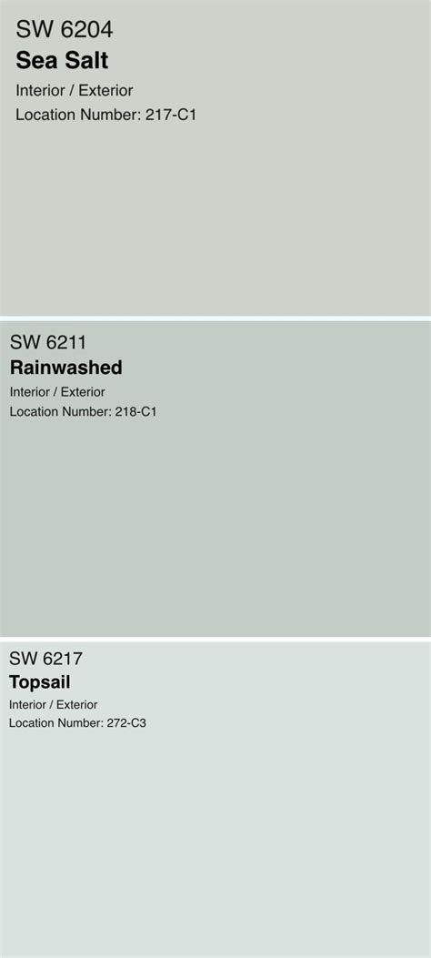 Sea Salt Vs Topsail Vs Rainwashed Green Paint Colors Home Wall Colour