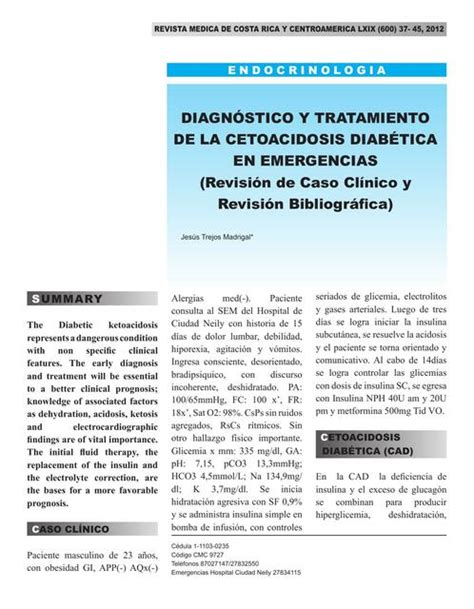 Diagn Stico Y Tratamiento De La Cetoacidosis Diab Tica En Emergencias