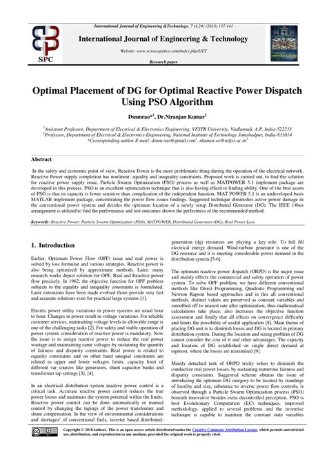 pdf optimal placement of dg for optimal reactive power dispatch using pso algorithm