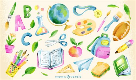 Descarga Vector De Conjunto De Acuarela De útiles Escolares