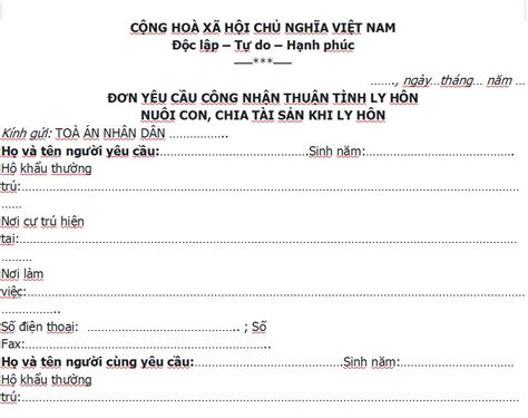 Tải hướng dẫn điền mẫu đơn ly hôn với người nước ngoài đồng thuận và