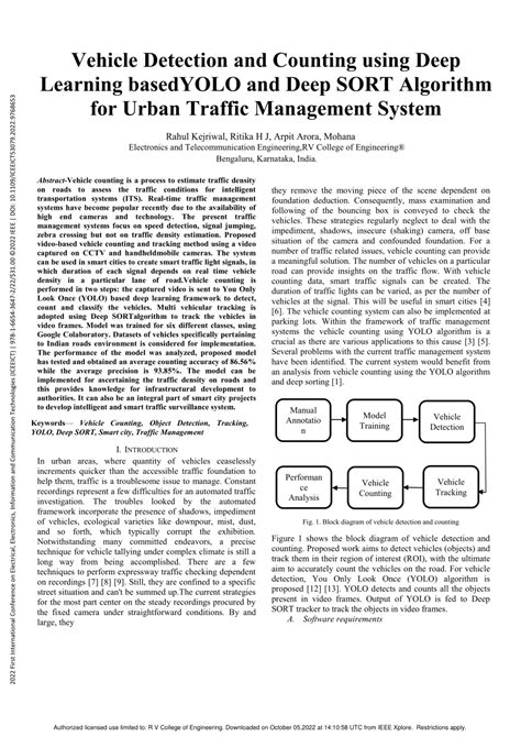 pdf vehicle detection and counting using deep learning basedyolo and deep sort algorithm for