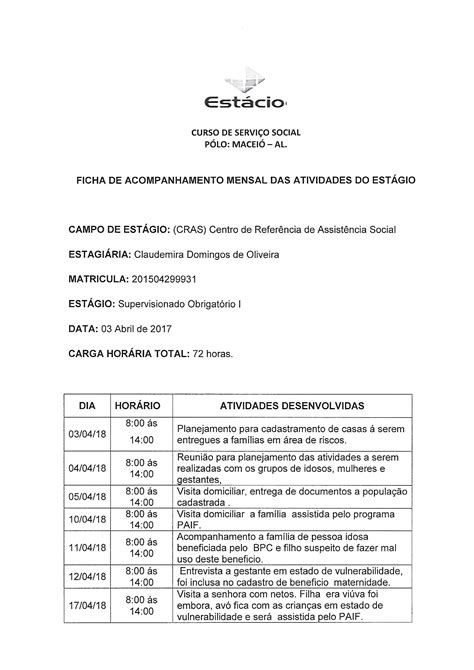Relat Rio De Est Gio Servi O Social Pronto Braincp