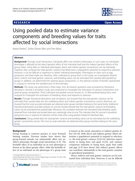 pdf using pooled data to estimate variance components and breeding values for traits affected