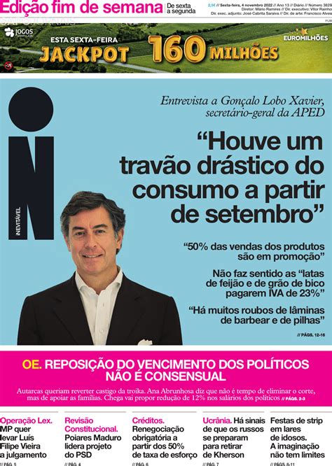 Jornal i 4 nov 2022 Jornais e Revistas SAPO pt Última hora e