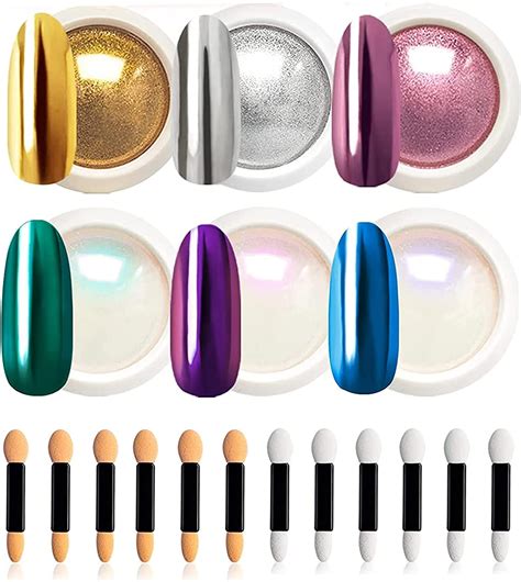 Chrome Nail Powder 6 Jars Holographic Metallic Mirror Effectc Nail