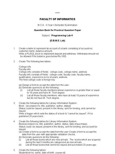 dbms lab questions pdf pl sql databases