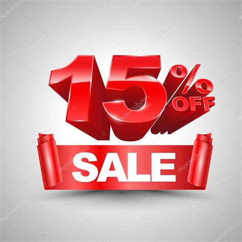 15 Percent Off Sale Red Ribbon Banner Roll 3D Style Stock Vector Image