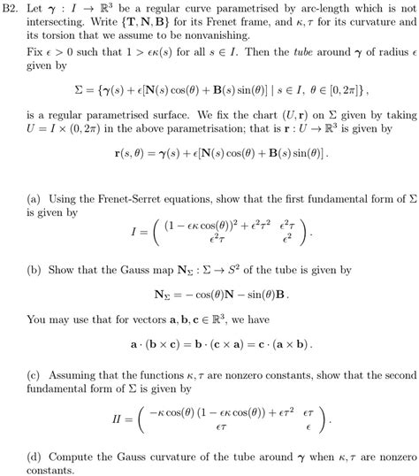 solved b2 let y i 3 r be regular curve parametrised by arc length which is not intersecting