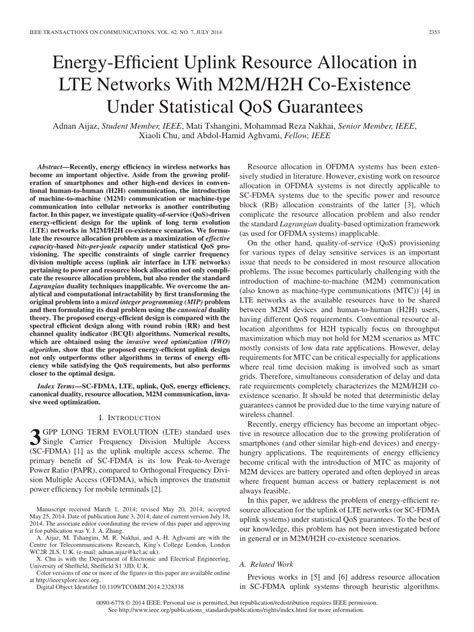 pdf energy efficient uplink resource allocation in lte networks with m2m h2h co existence