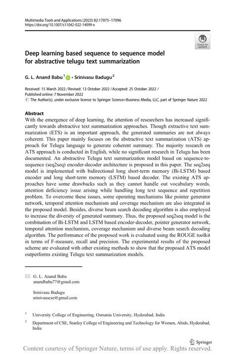 deep learning based sequence to sequence model for abstractive telugu text summarization