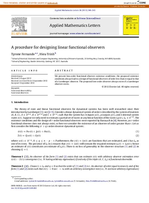 pdf a procedure for designing linear functional observers tyrone fernando