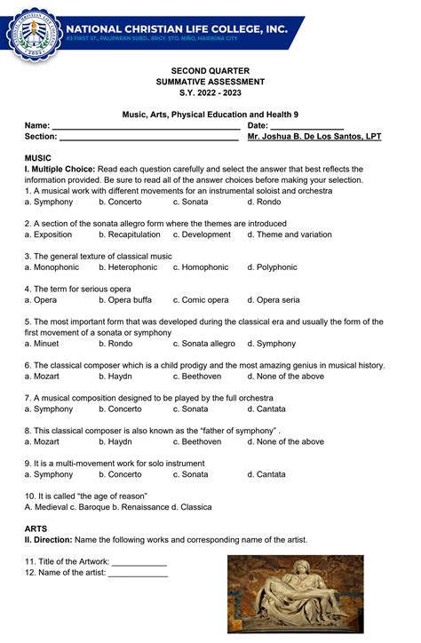 SOLUTION Mapeh 9 2nd Summative Test Studypool