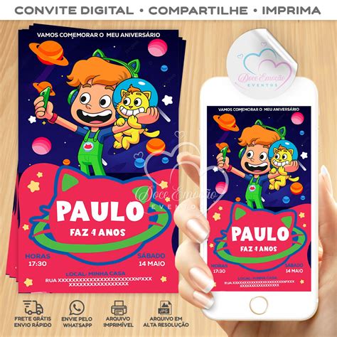 Convite Digital Gato Galáctico Elo7 Produtos Especiais