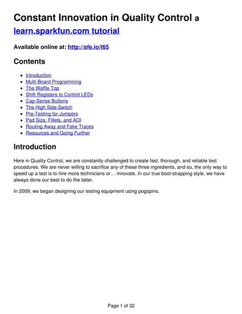 Pdf Constant Innovation In Quality Control Learn Sparkfun Pdf