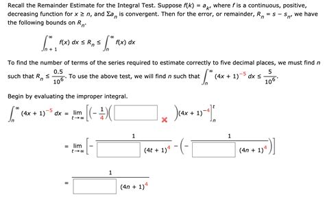 solved recall the remainder estimate for the integral test