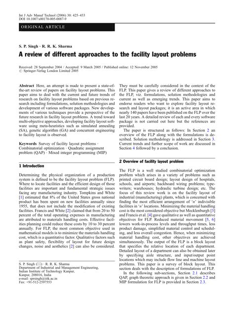pdf a review of different approaches to the facility layout problems