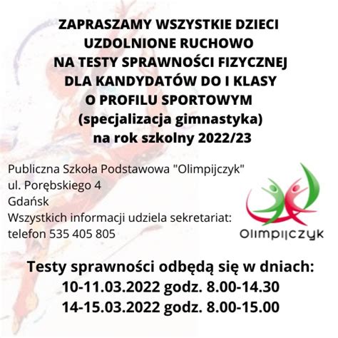 Testy Sprawno Ci Fizycznej Dla Kandydat W Do Klasy I Szko A