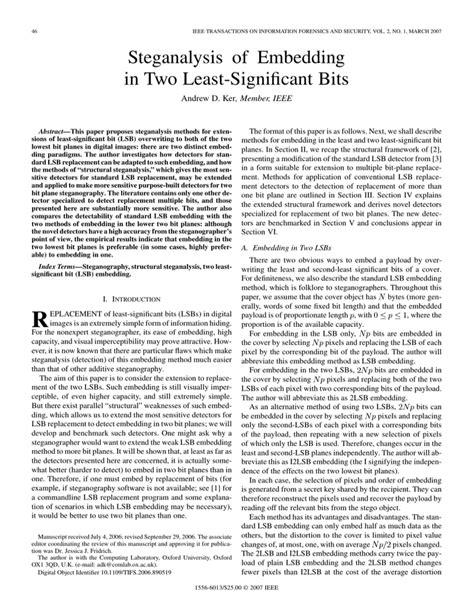 steganalysis of embedding in two least
