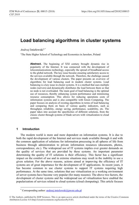 pdf load balancing algorithms in cluster systems
