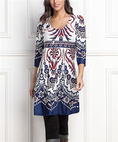 Navy Orange Floral Empire Waist Tunic Dress Plus Reborn Collection