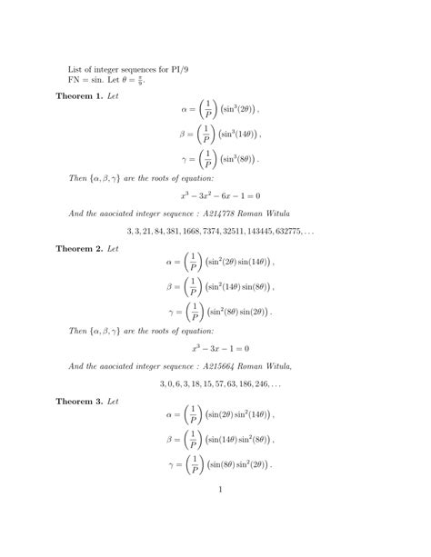 pdf list of integer sequences for pi 9