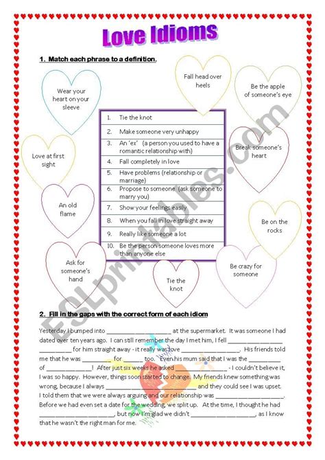 Love Idioms Esl Worksheet By Iguana