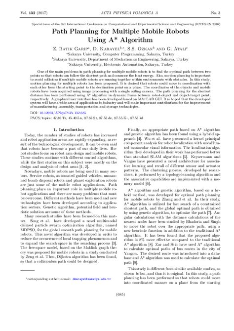 pdf path planning for multiple mobile robots using a algorithm zeynep garip