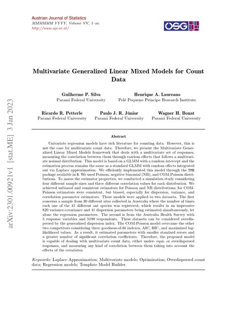 multivariate generalized linear mixed models for count data guilherme p silva henrique a