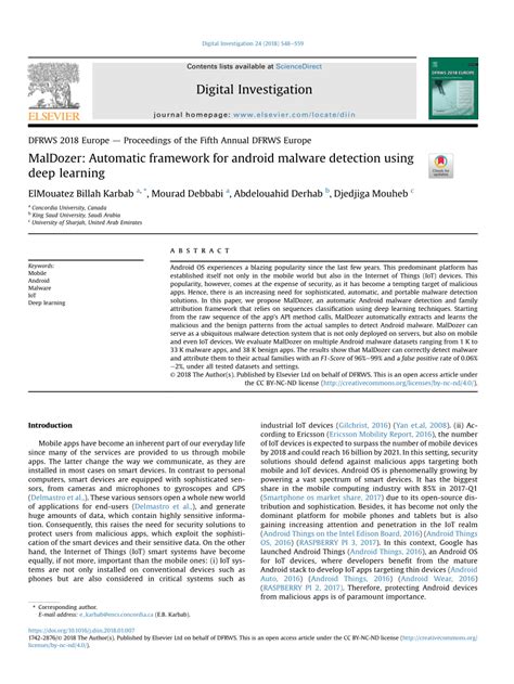 pdf maldozer automatic framework for android malware detection using deep learning