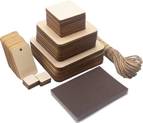Cuwelt 144 Stück Quadrate Holzscheiben zum Basteln Holzplättchen 5