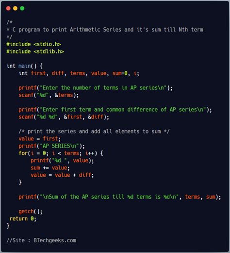 C Program To Print Arithmetic Progression AP Series And Sum Till N