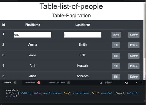 javascript how to save my userdata when click on edit button in a table row in reactjs