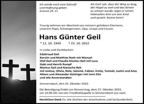 Traueranzeigen Von Hans G Nter Geil Vrm Trauer De