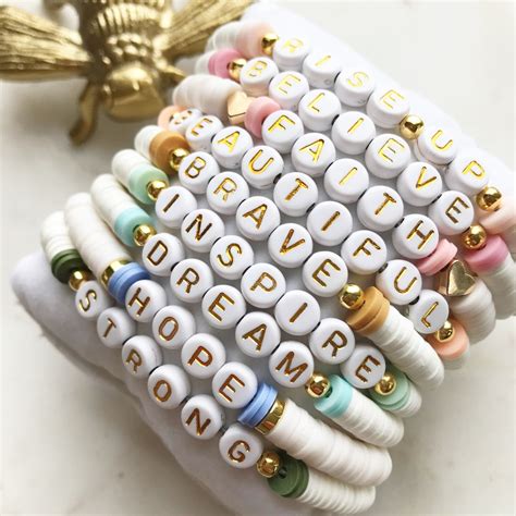 POSITIVE AFFIRMATION Gold Stacked Beaded Charm Word Bracelet Etsy