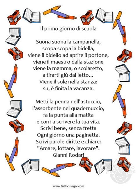 Poesia Primo Giorno Di Scuola TuttoDisegni