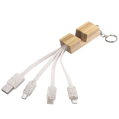 3 In 1 Multi Charging Cord Portable Keychain Biodegradable Wheat Straw