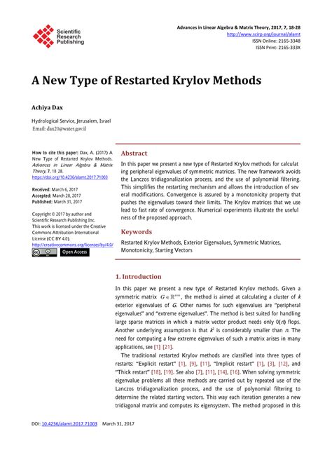 pdf a new type of restarted krylov methods