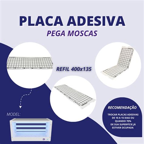 Placa Adesiva 400x135 Para Armadilha Luminosa Atrai Pega Moscas Insetos