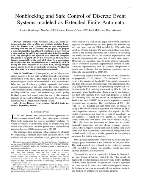 pdf nonblocking and safe control of discrete event systems modeled as extended finite automata