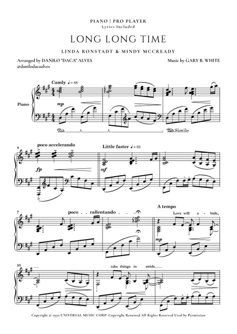 Long Long Time Arr Danilo Daca Alves By Linda Ronstadt Sheet Music