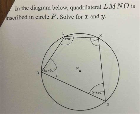 In The Diagram Below Quadrilateral Lmno Is Inscribed In Circle P